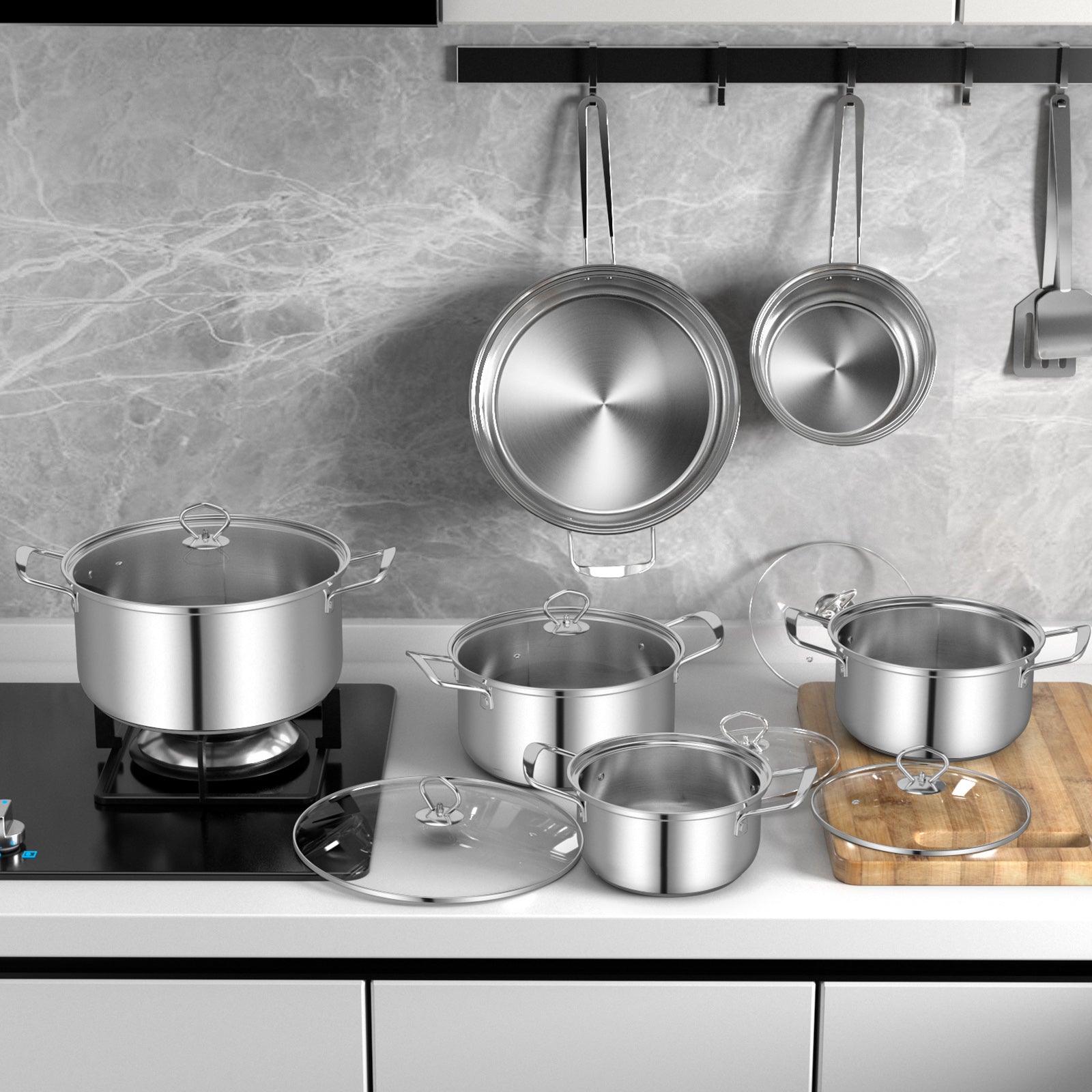 Linensnthings.com 12 Piece Pots and Pans Set with Tempered Glass Lids ...