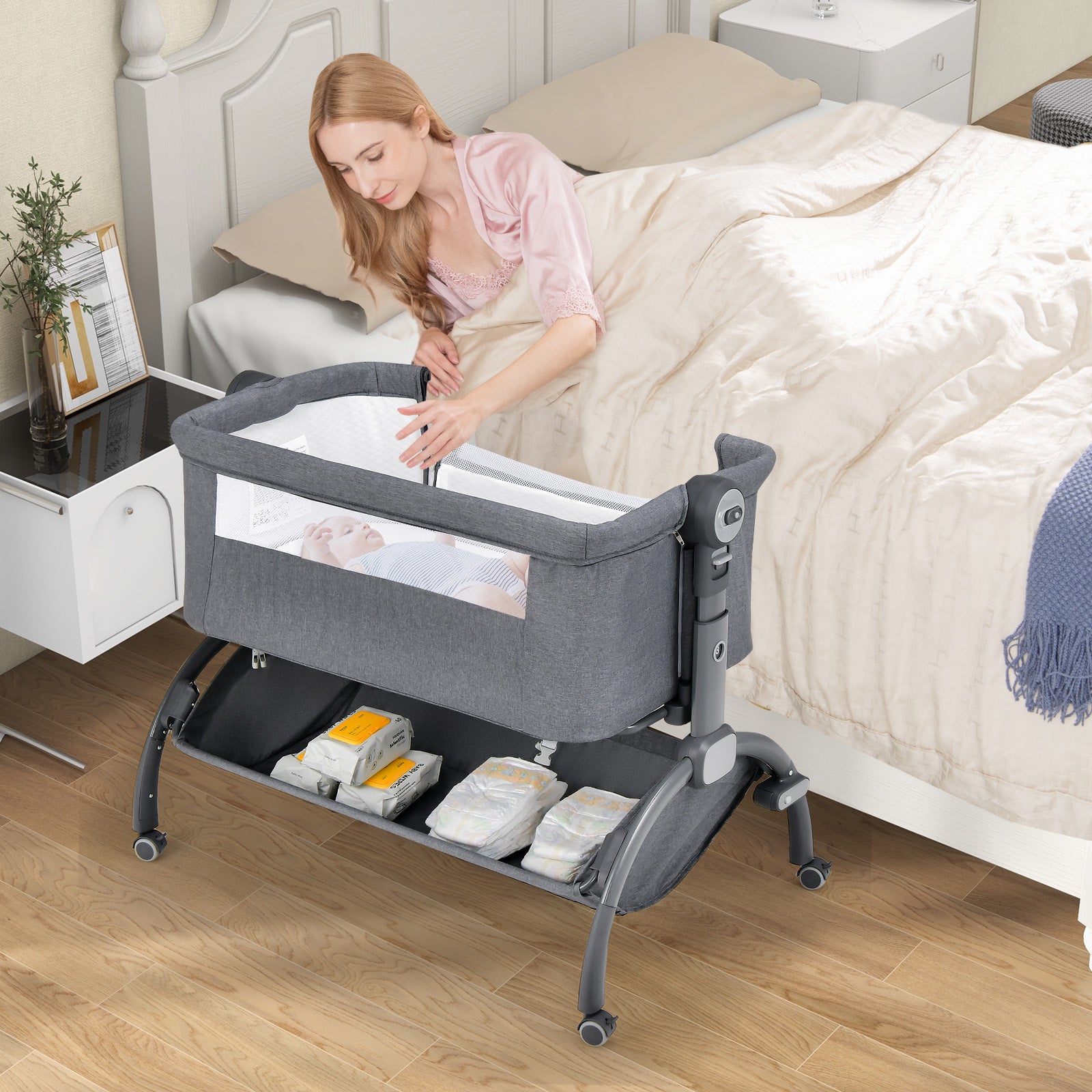 Linensnthings.com 3-in-1 Baby Bassinet with Double-Lock Design and ...