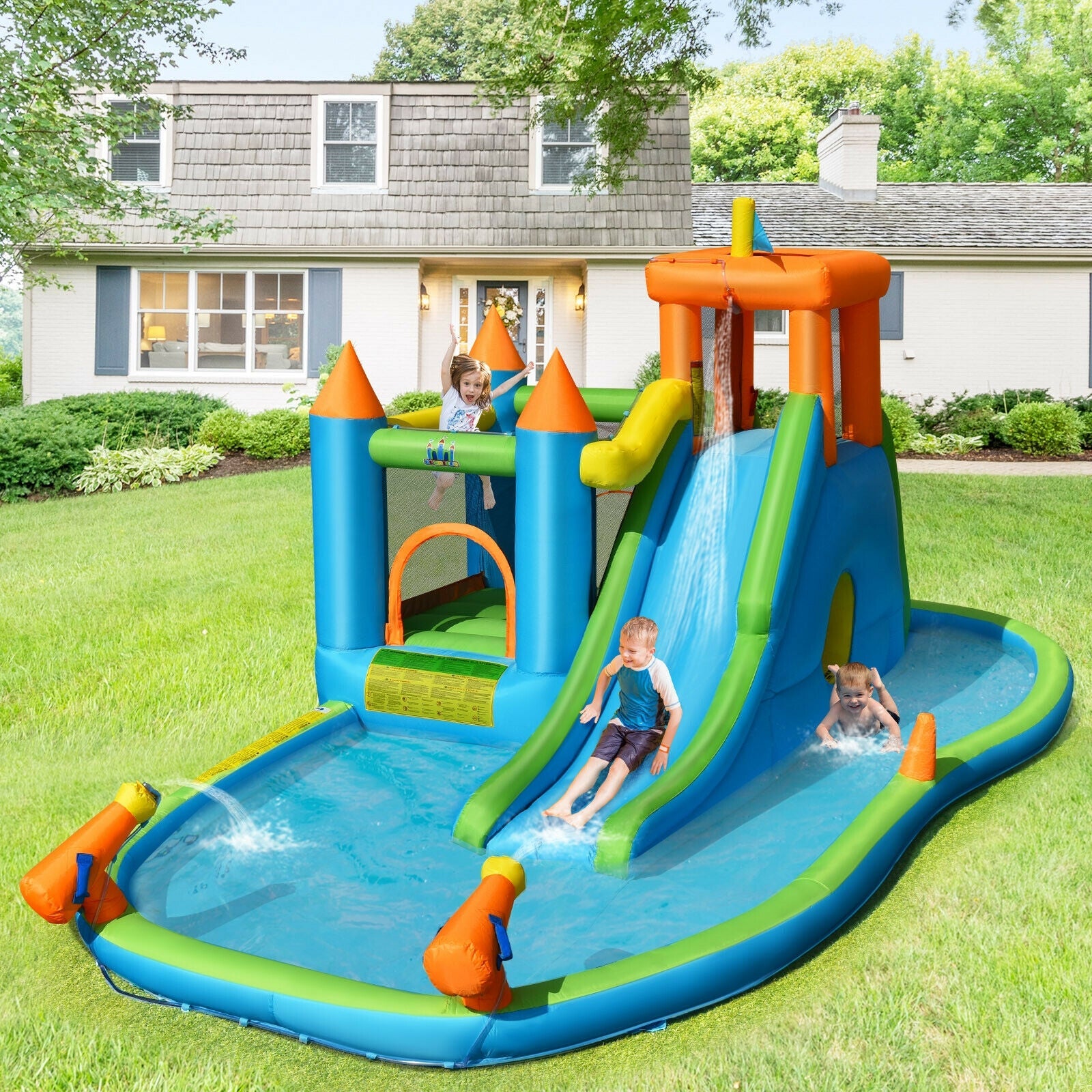 Linensnthings.com Inflatable Water Slide Kids Bounce House Splash Water ...
