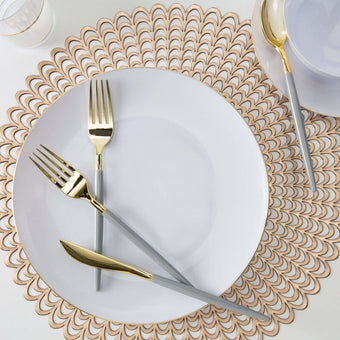 Linensnthings.com Grey • Gold Plastic Cutlery Set | 32 Pieces – Linens ...